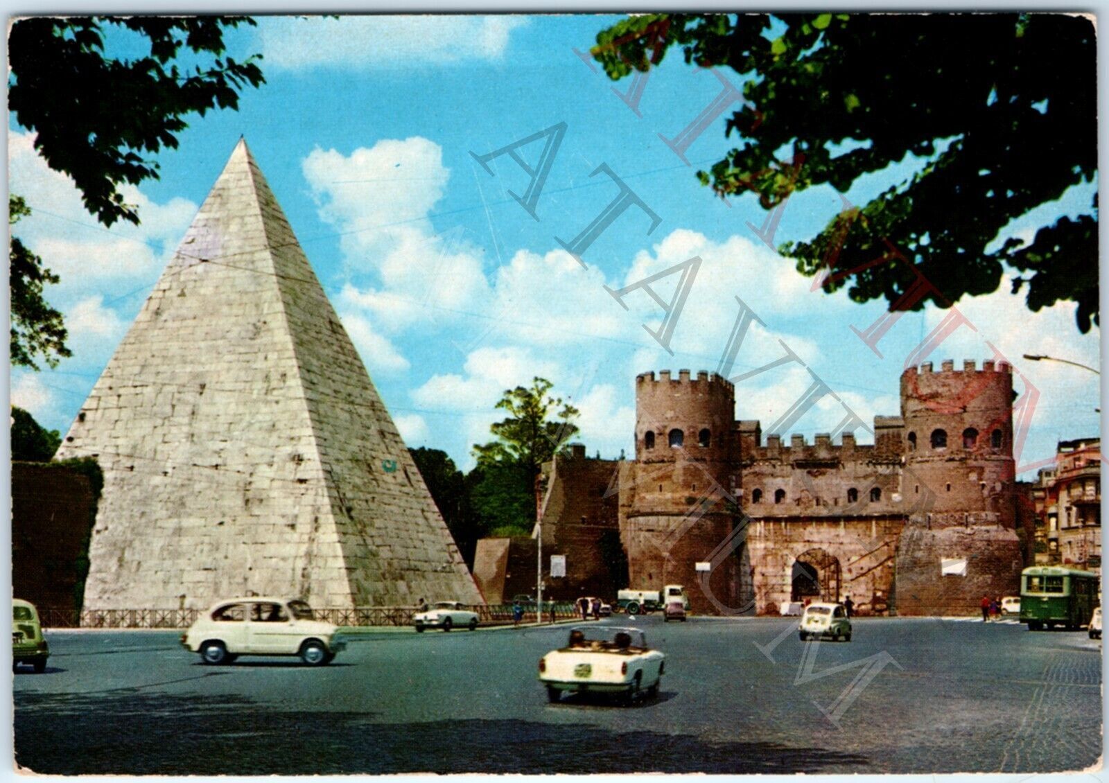 c1960s Rome, Italy Pyramid of Cestius Litho Photo PC Caius Cestis ...