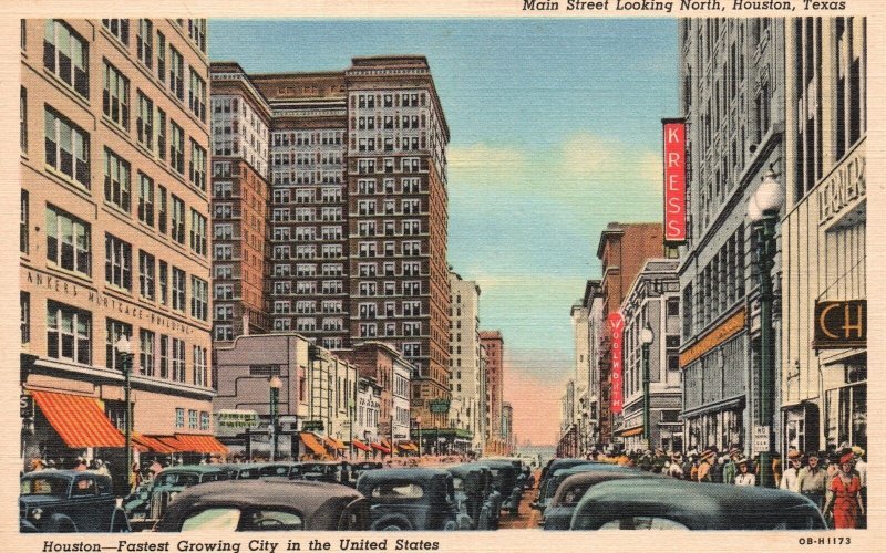 Vintage Postcard Main Street Looking North Public Park System Houston ...