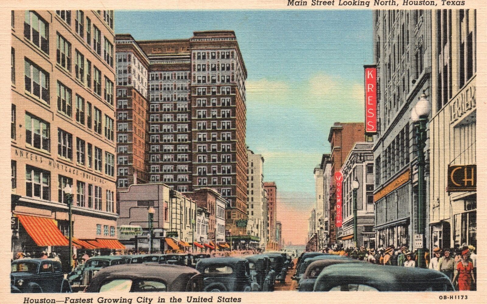 Vintage Postcard Main Street Looking North Public Park System Houston ...