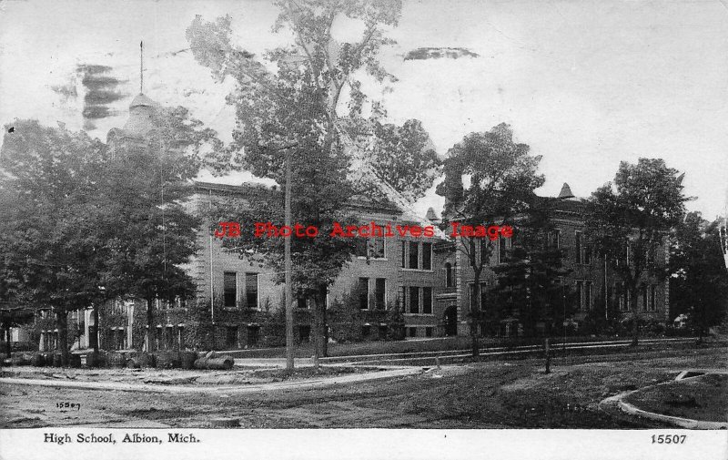 MI, Albion, Michigan, High School, Building, Exterior Scene, 1912 PM ...