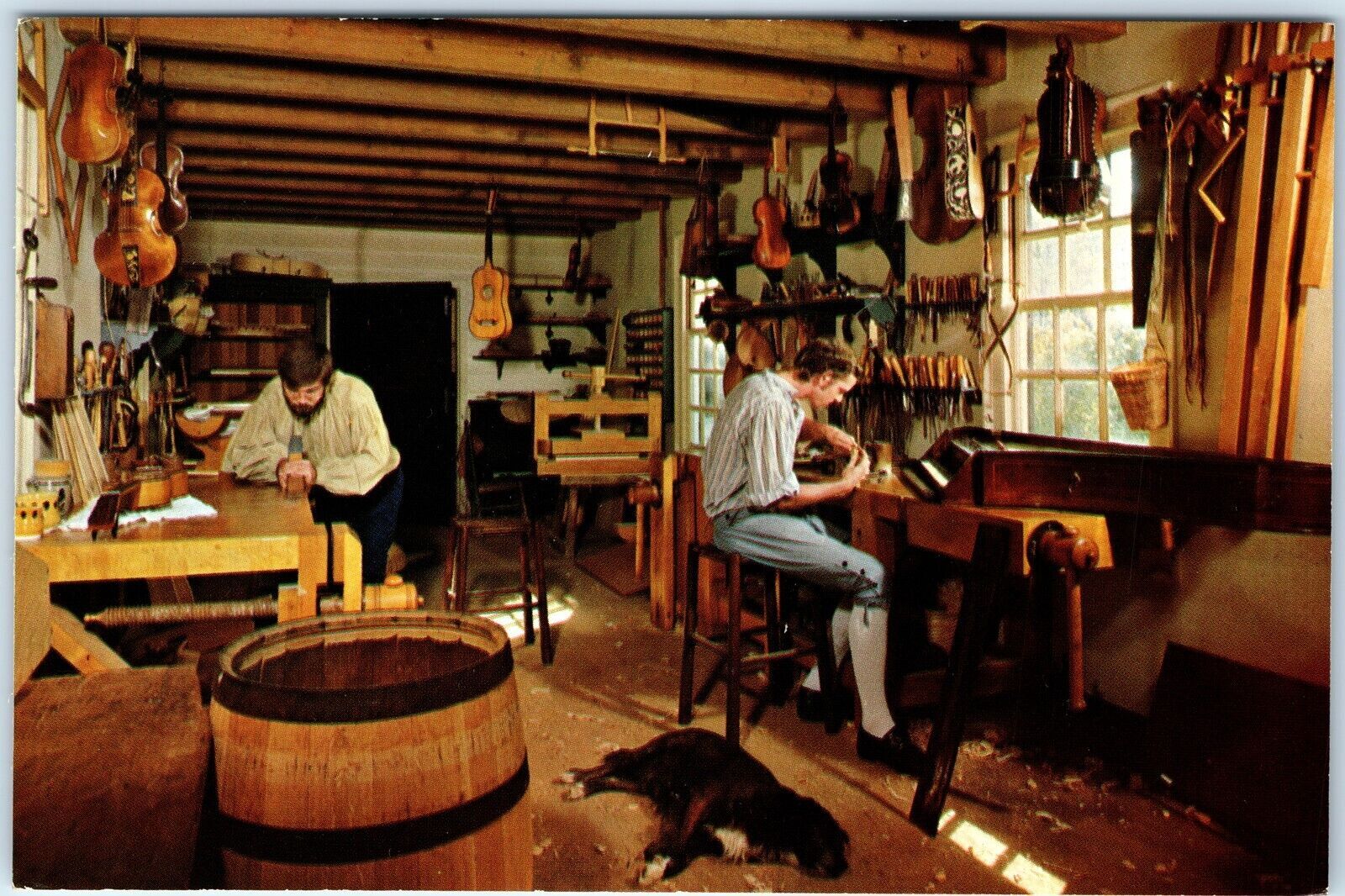 c1970s Williamsburg, VA Musical Instrument Maker's Shop Interior +Dog ...