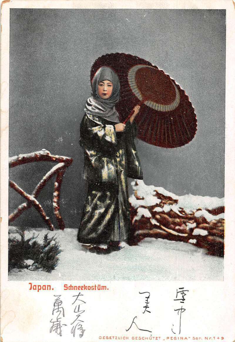 Japan Geisha Japanese Woman in Snow Schneekostum Vintage Postcard ...