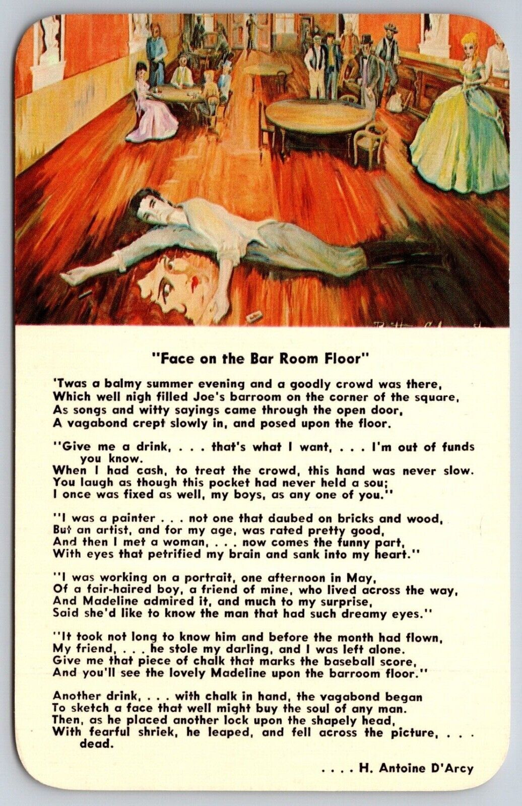 Face on the Bar Room Floor Poem Central City CO UNP Unused Chrome ...