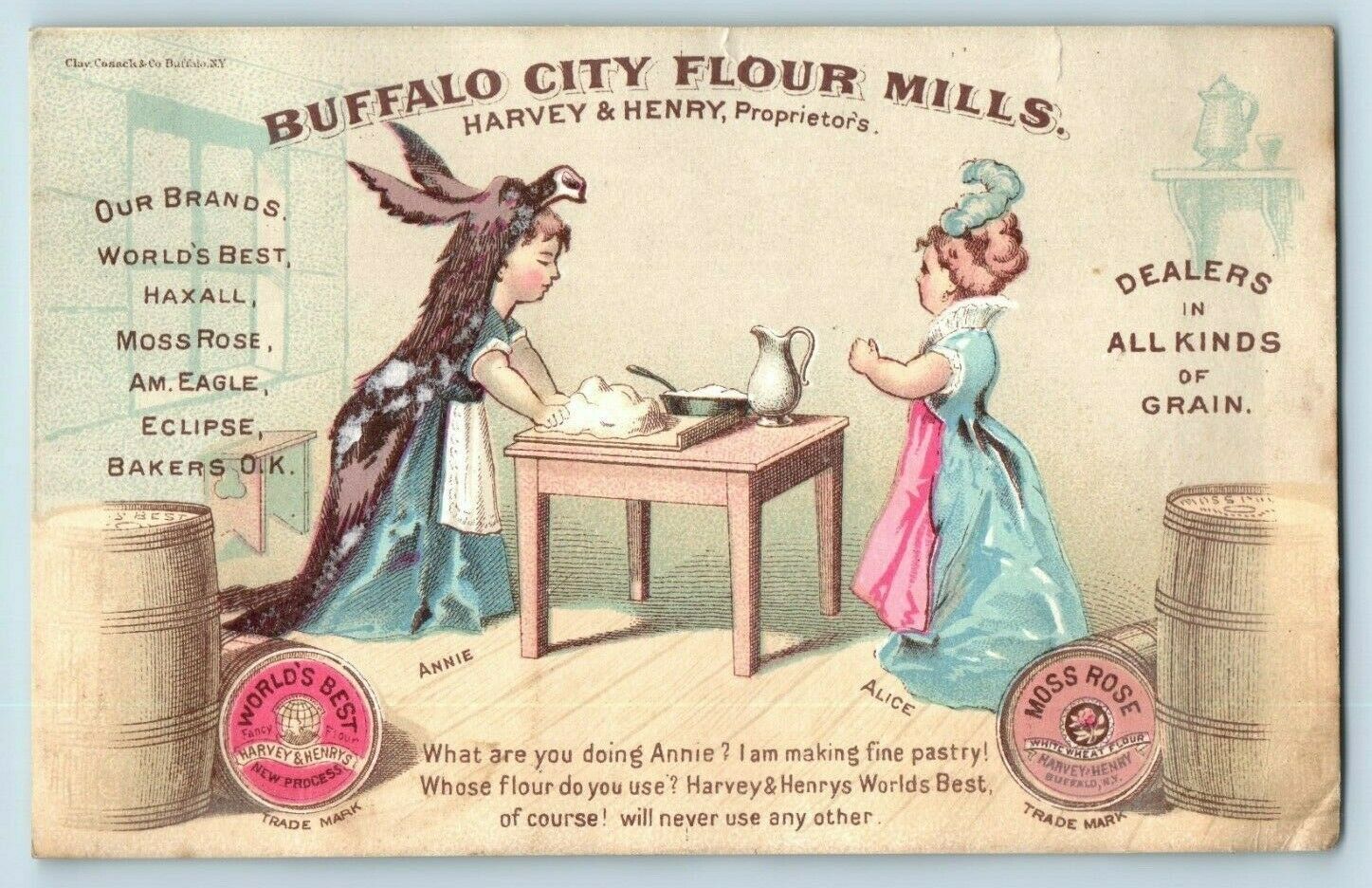 1880's Buffalo City Flour Mills Kids Annie Alice Victorian Trade Card ...
