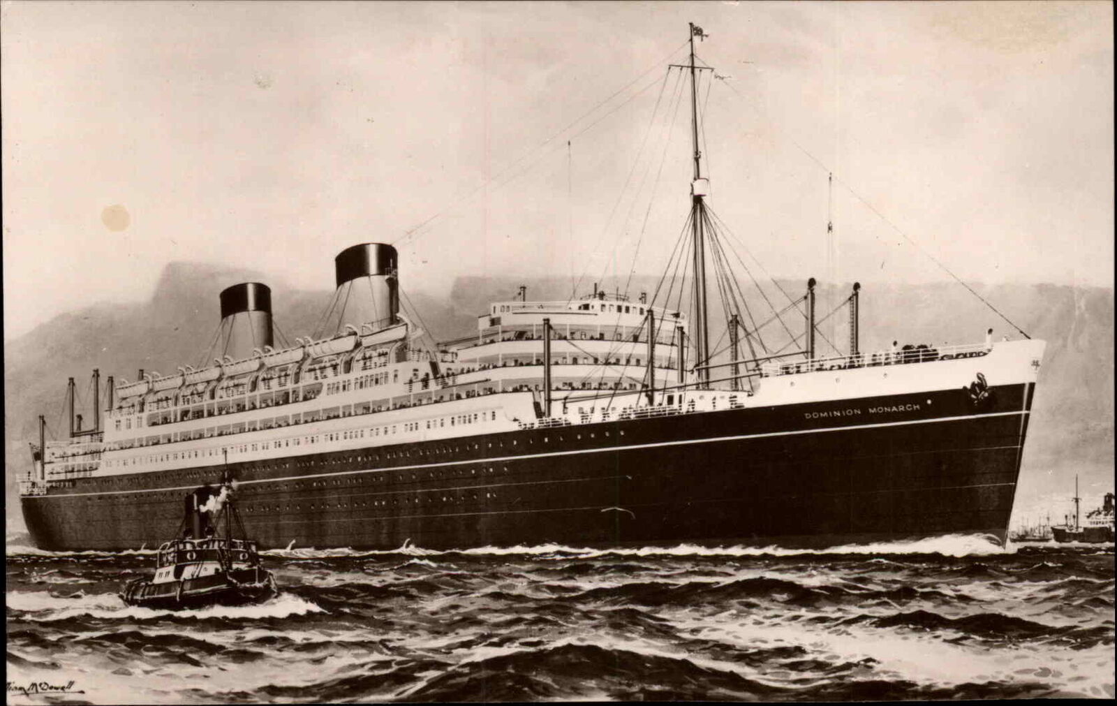 Steamship Steamer Ship Dominion Monarch & Tug Boat Real Photo Postcard ...
