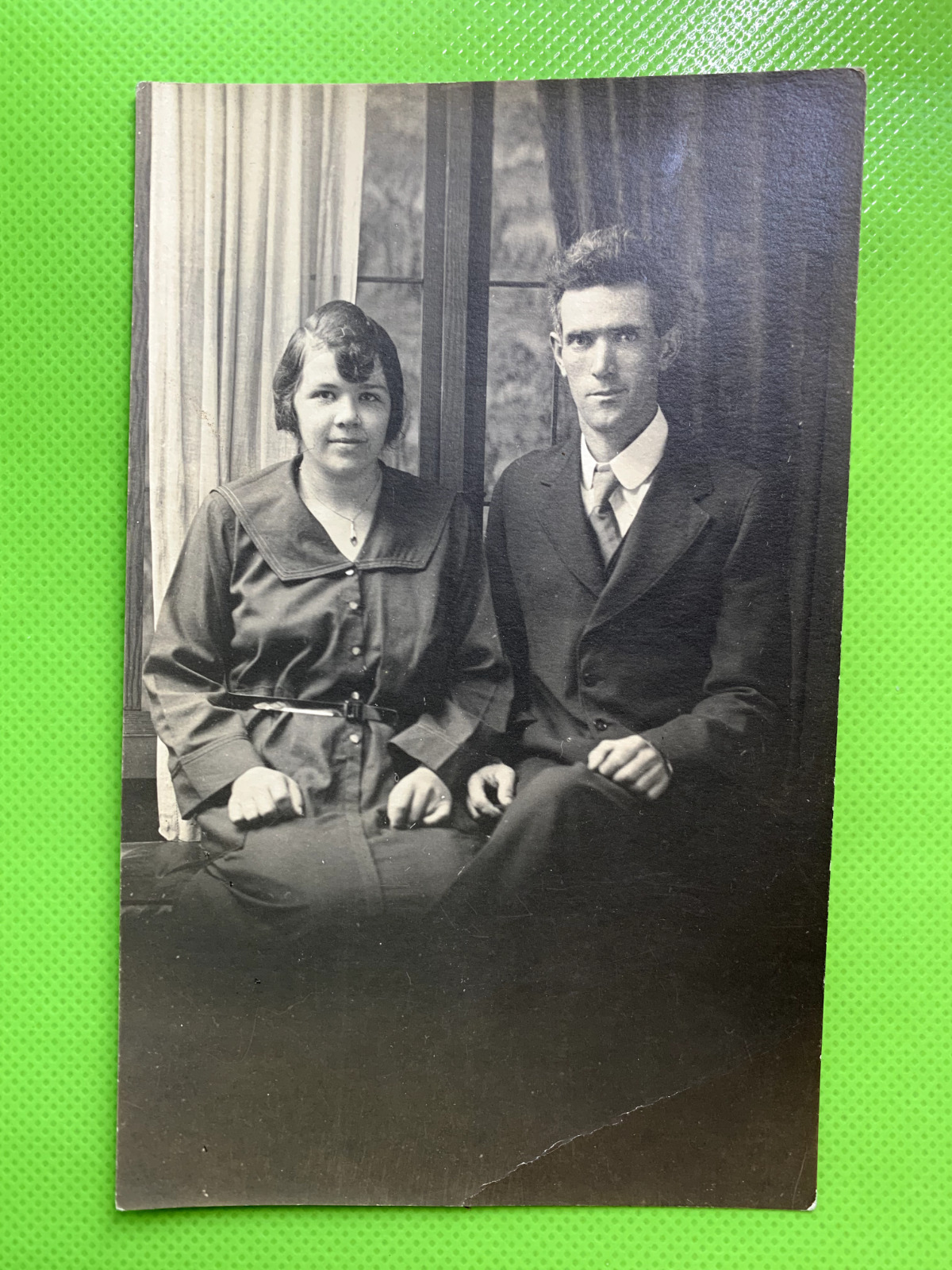 Portrait Warren Melvina Couple Love Smirk WWI Era Postcard RPPC Real ...