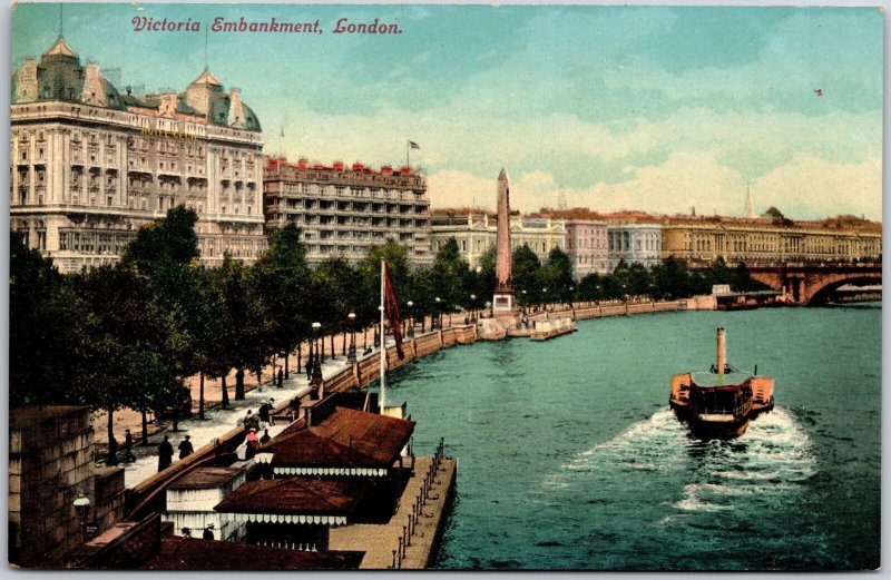 Victoria Embankment London England Road and River-Walk Bank Postcard ...