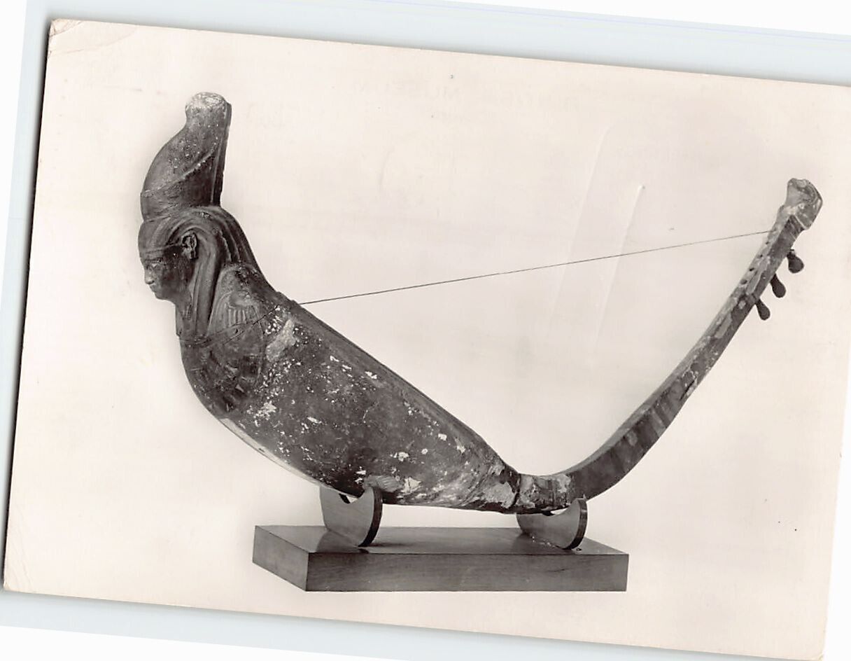 Postcard Egyptian wooden five-stringed harp, British Museum, London ...