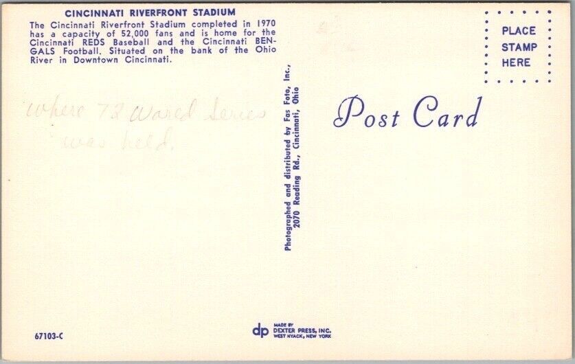 Vintage 1970s Cincinnati, Ohio Postcard RIVERFRONT STADIUM Reds Bengals ...
