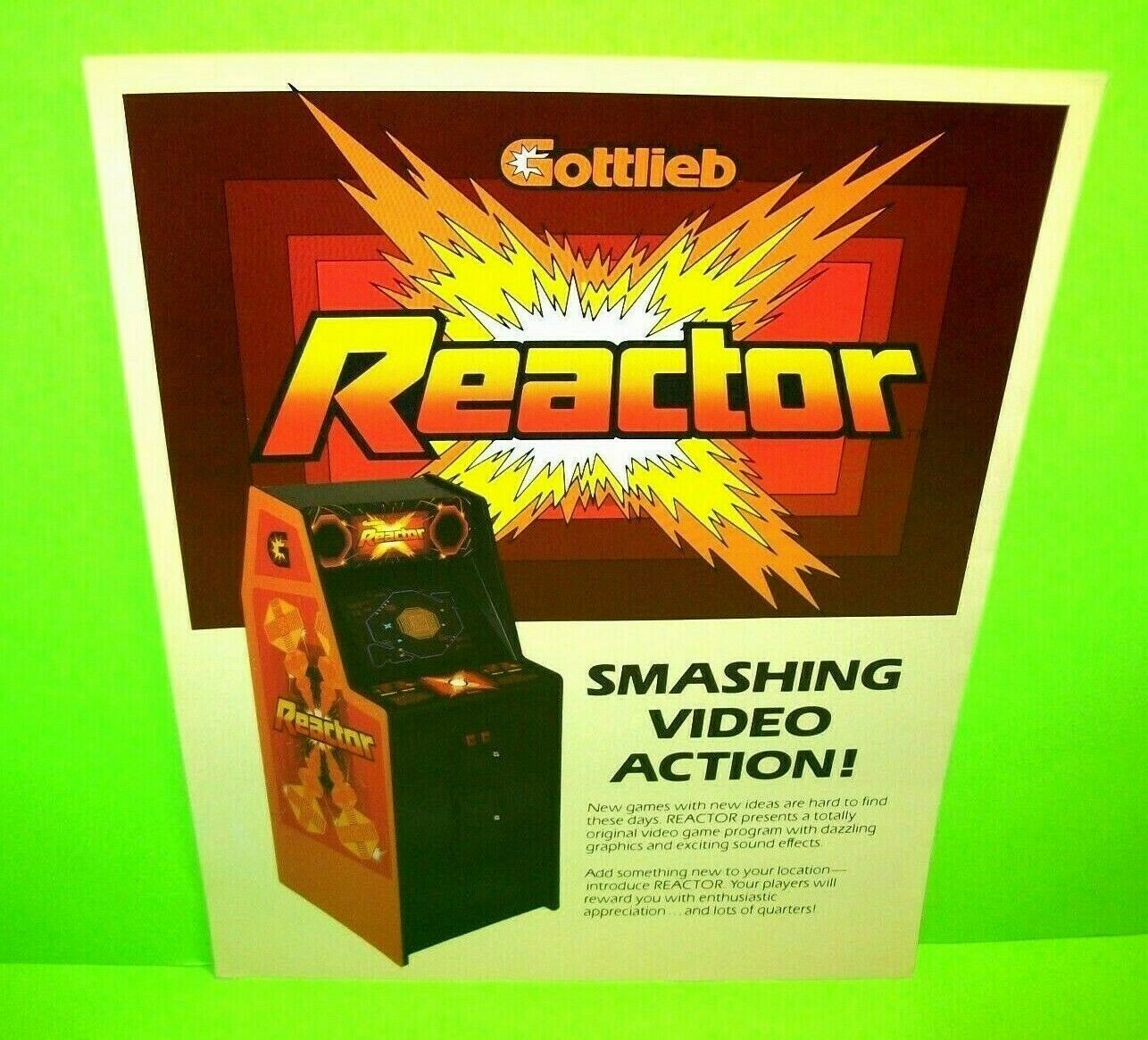 Reactor Arcade FLYER Original NOS Gottlieb Video Game 1982 Space Age ...