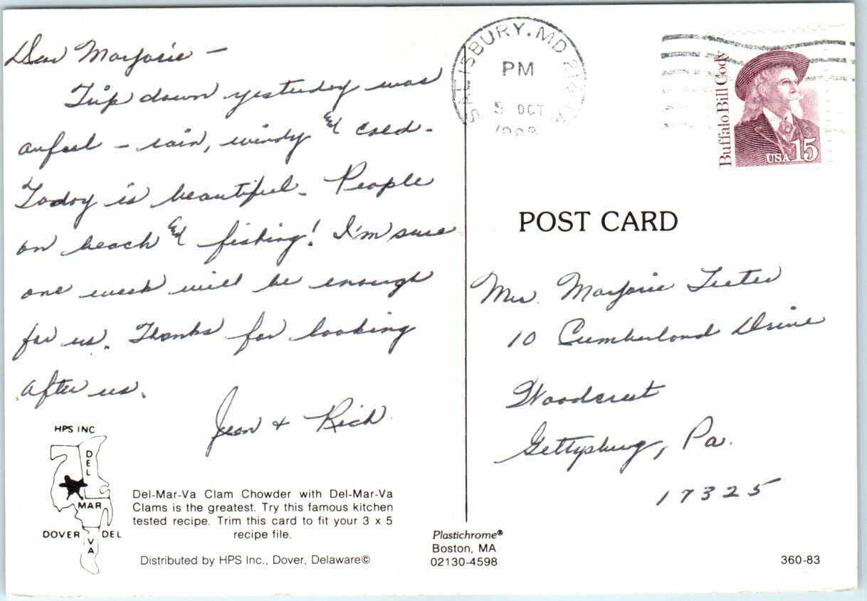 Postcard - Del-Mar-Va Clam Chowder Recipe | Other / Unsorted, Postcard ...