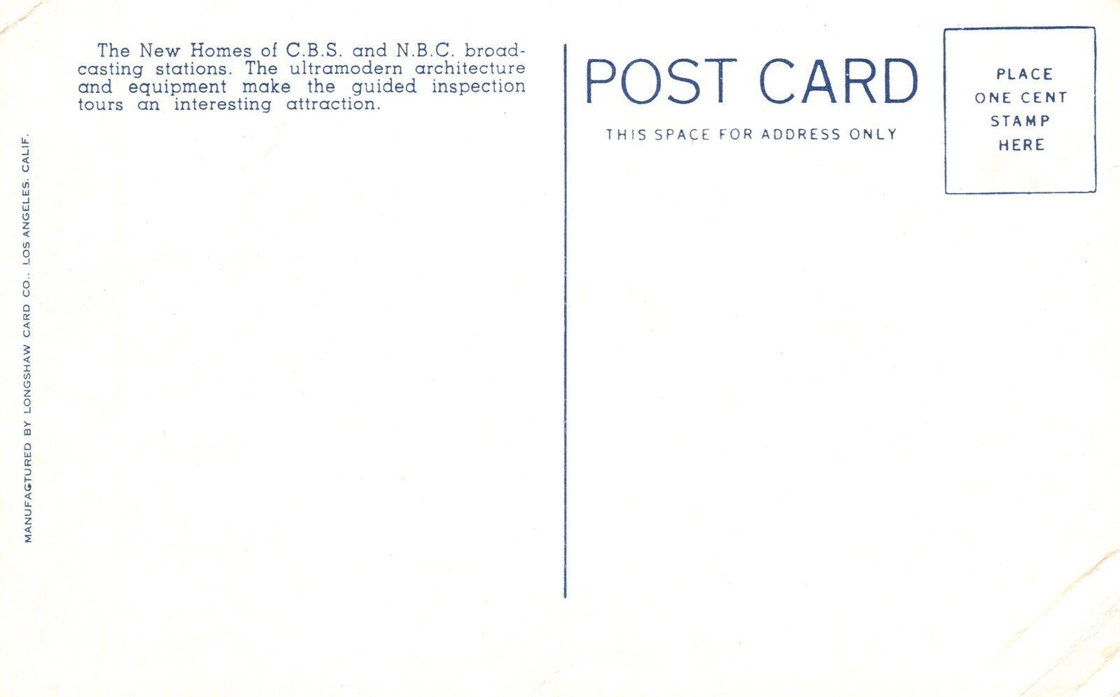 Vintage Postcard Radio City Center New Studios SBS & NBC Hollywood ...