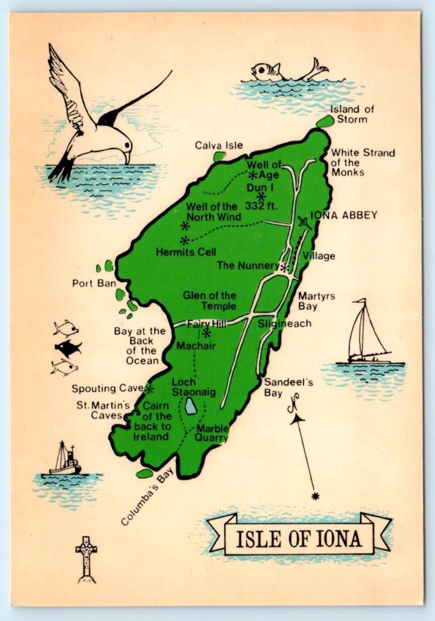 ISLE of IONA, Inner Hebrides Scotland UK ~ ILLUSTRATED MAP 4"x6 ...