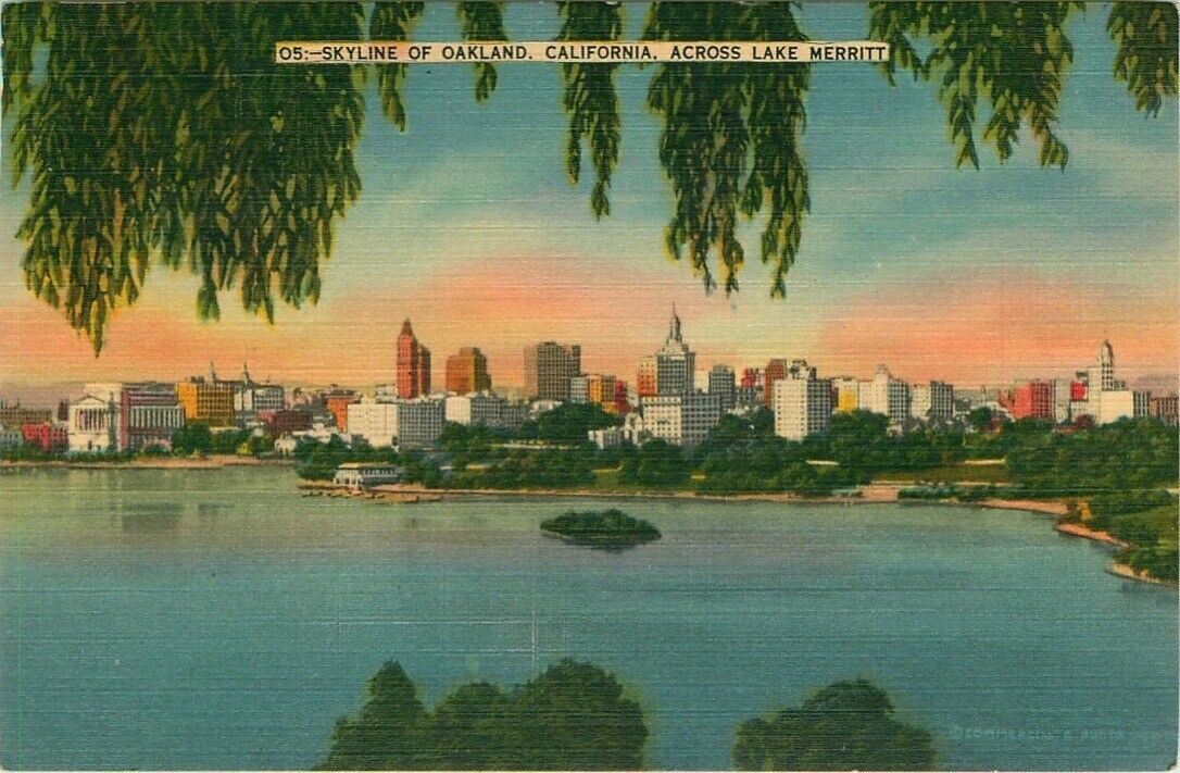 Skyline of Oakland California, Across Lake Merritt Vintage Postcard ...