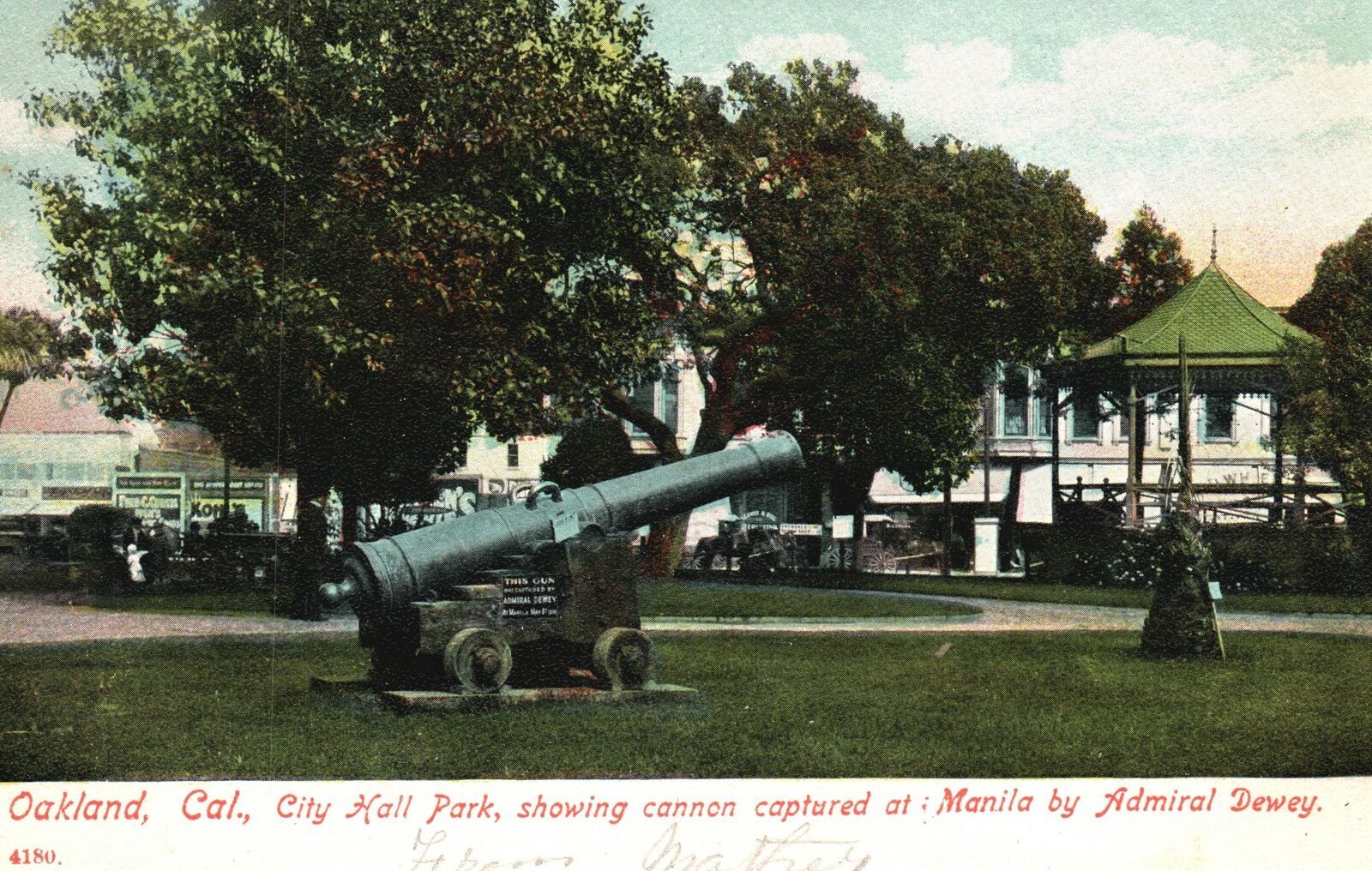 Vintage Postcard 1908 City Hall Park Cannon At Manila Admiral Dewey ...