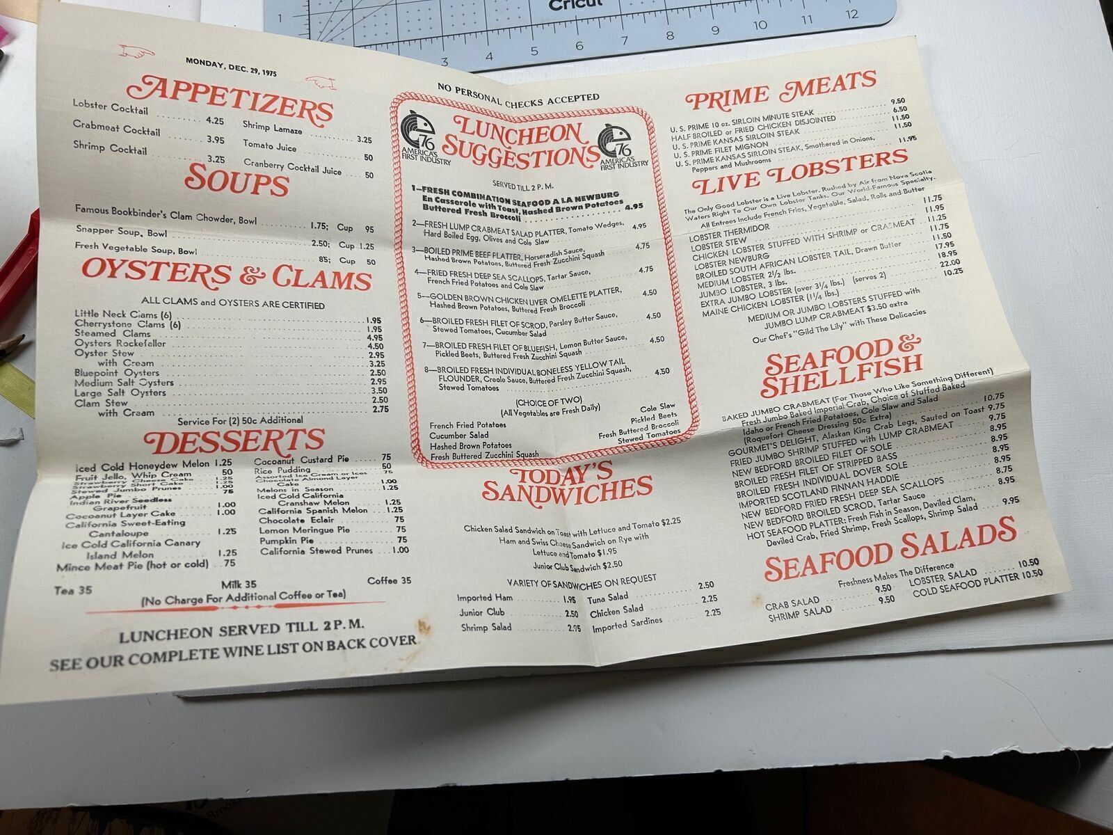 Vintage Restaurant Menu Old Original Bookbinder's Philadelphia PA ...