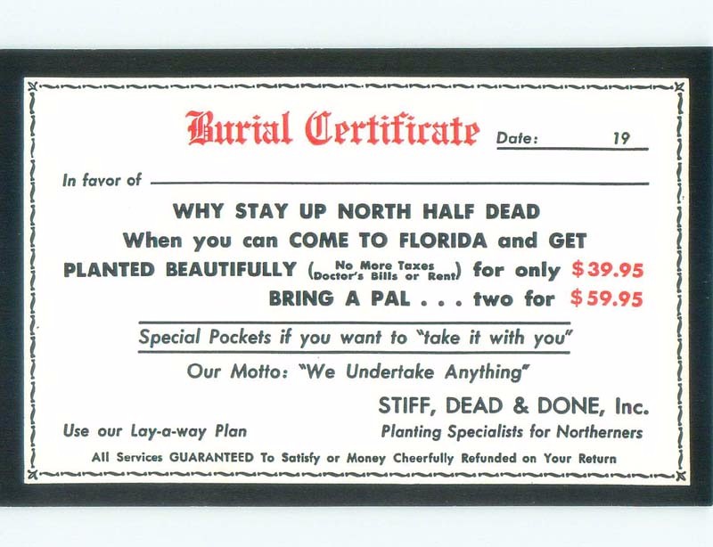 Pre-1980 WHY STAY UP NORTH HALF DEAD Miami Jacksonville Tampa FL E7712 ...