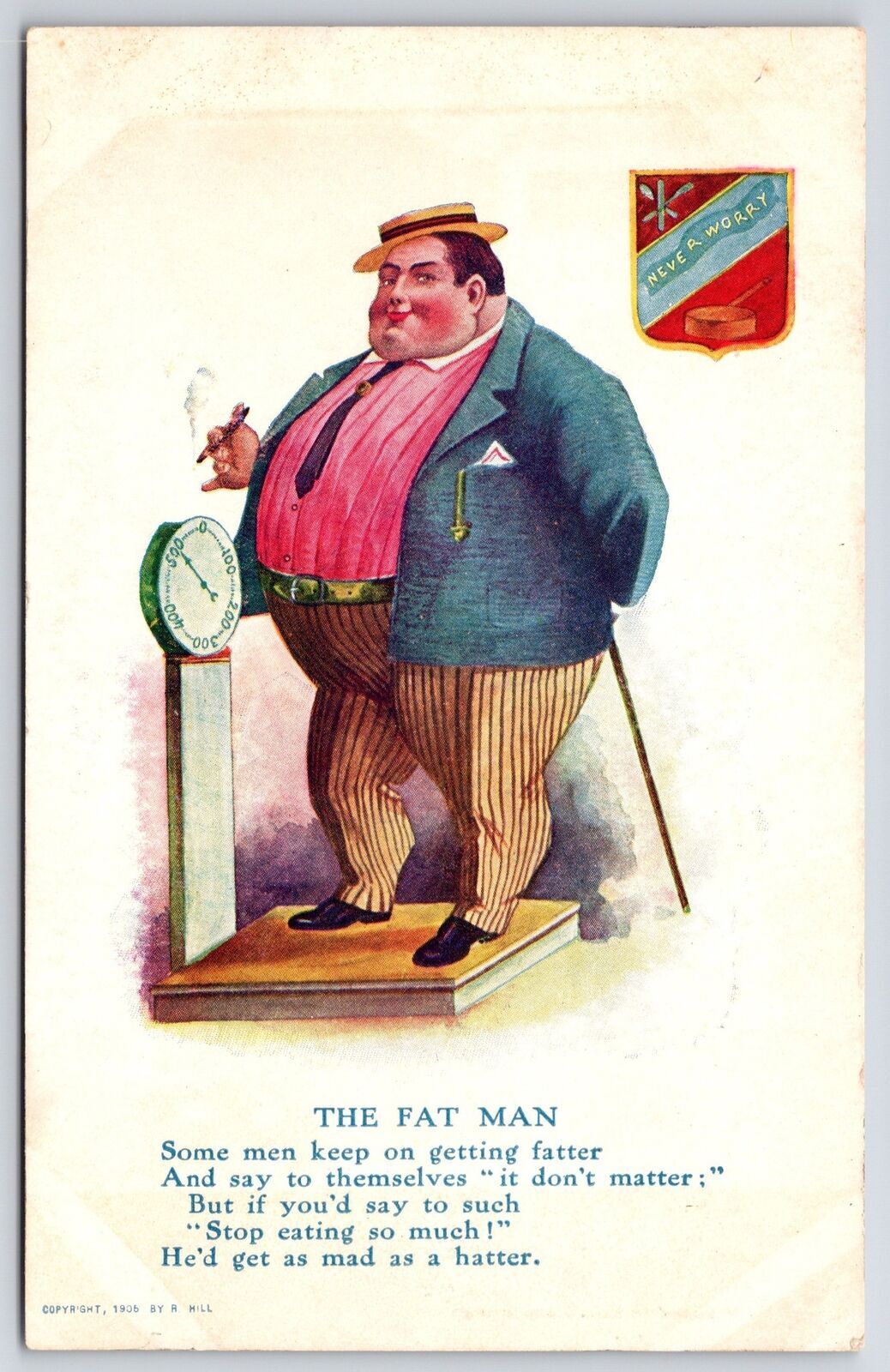 The Fat Man Checking His Weight Keep Getting Fatter Comic Postcard ...