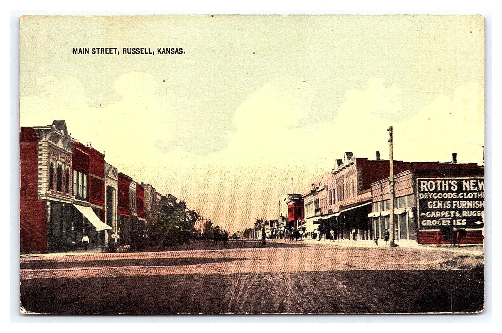 Postcard Main Street Russell Kansas c1914 Postmark Storefronts Sign ...