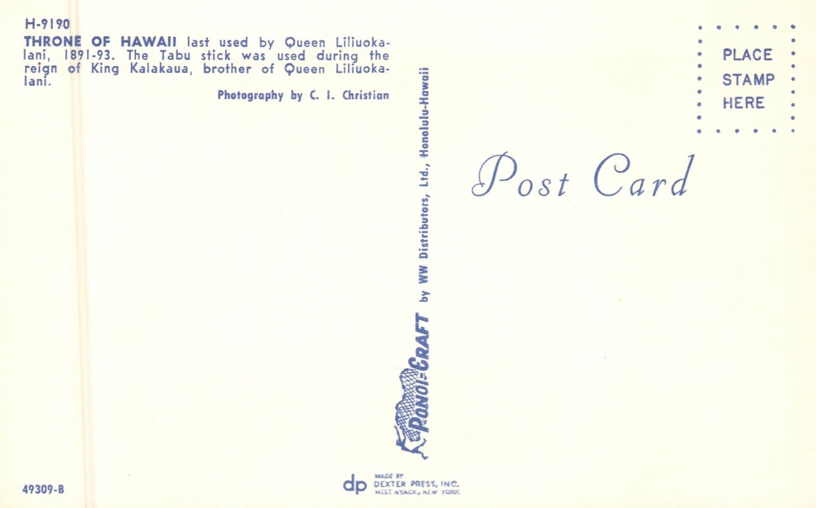 Vintage Postcard Throne by Queen Liliuokalani Tabu Stick By King ...
