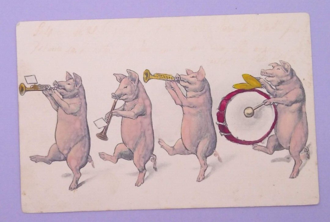 Anthropomorphic Pigs Marching Playing Instruments Trumpet N Drums 1903 ...