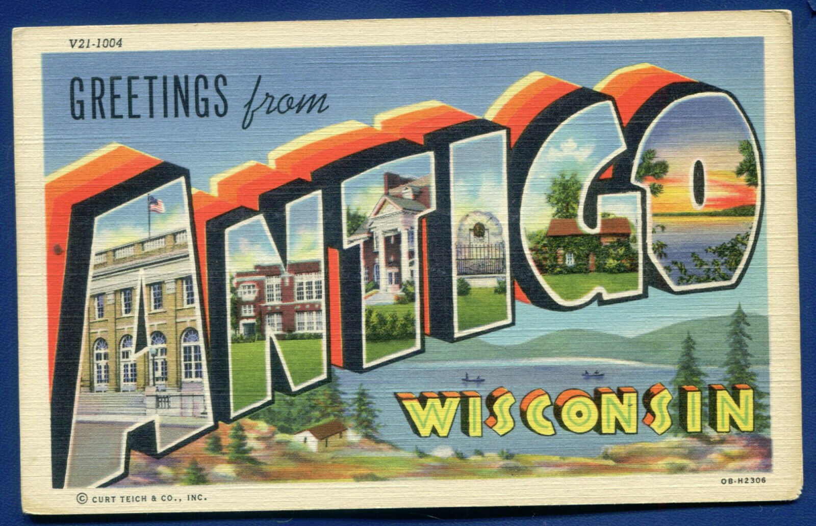 Antigo Wisconsin wi Large Letters Letter linen postcard | United States ...