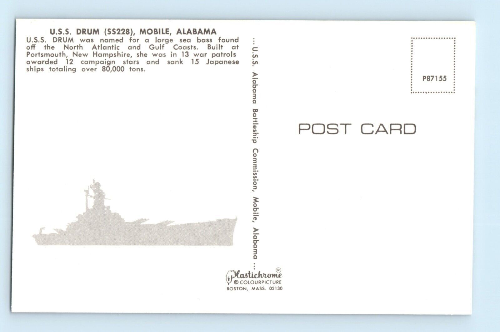 USS Drum SS228 Mobile Alabama Battleship Commission Portsmouth Built ...