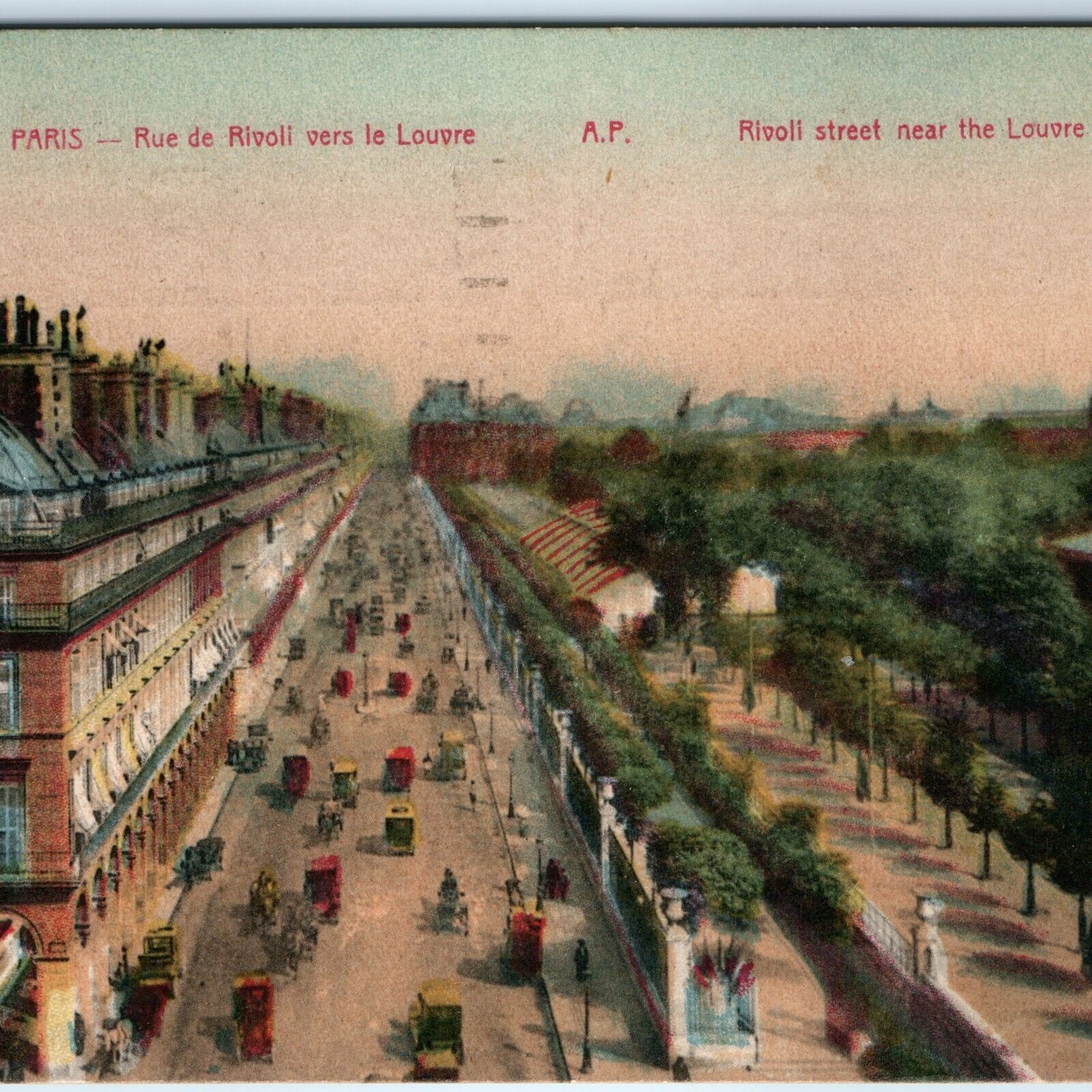 c1910s Paris, France Rue de Rivoli Street Near Louvre Cars Horse ...