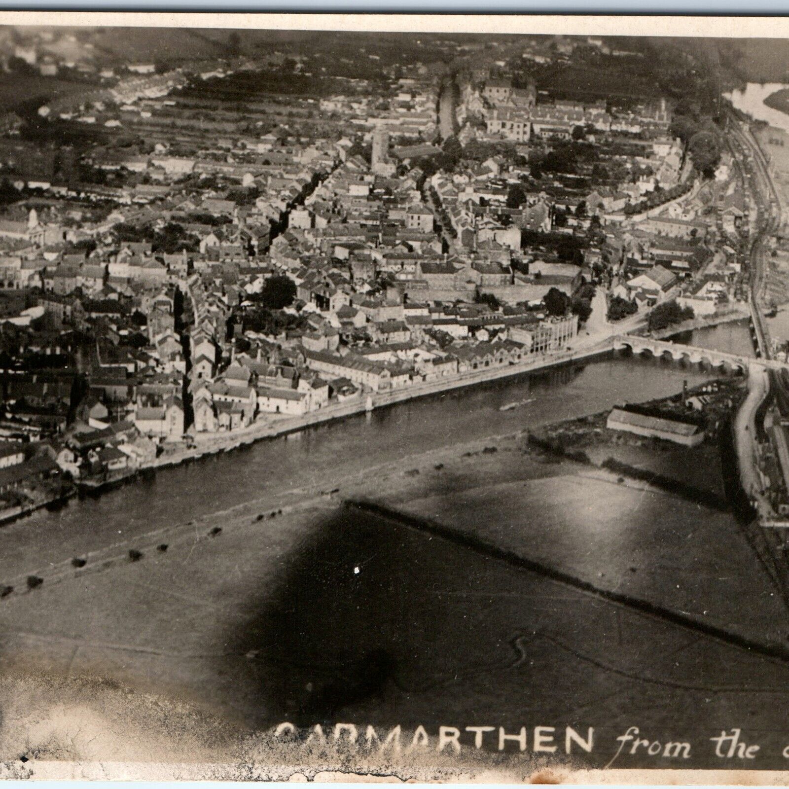 c1920s Carmarthen, Wales RPPC Aerial Bridge Town Railway Coast WCA Sign ...