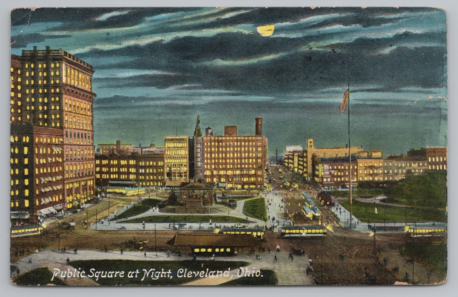 Cleveland OH~Public Square At Moon Night~Monument~Civil War Union ...