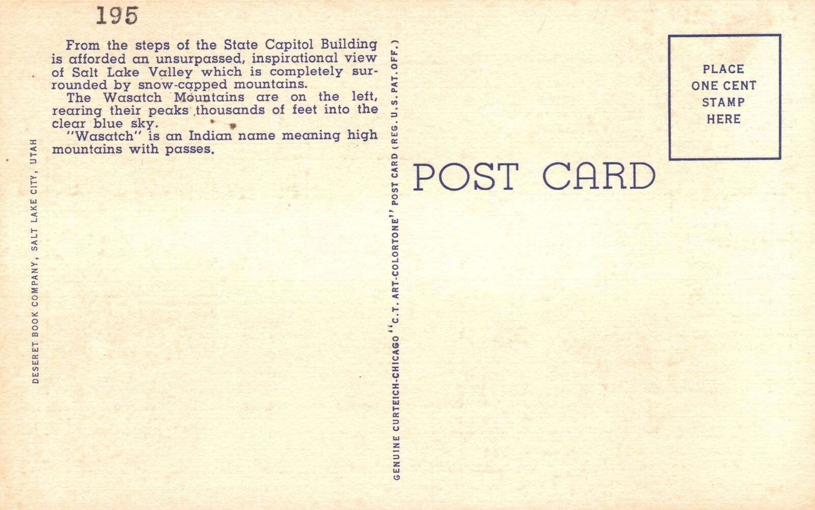 Vintage Postcard 1930's Wasatch Mts. Mormon Battalion Monument Salt ...