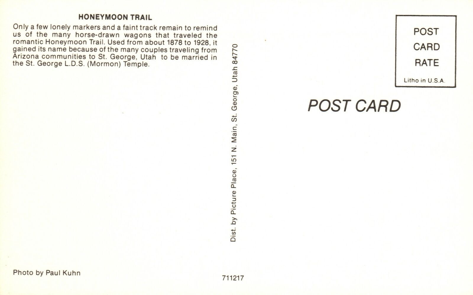 Vintage Postcard Romantic Honeymoon Trail Married Couple St. George ...