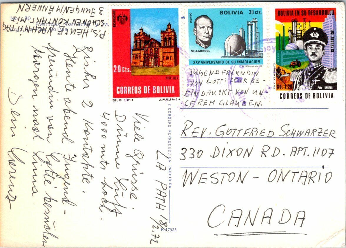 Vintage Continental Size Postcard Americas Junction LA PAZ Bolivia 1972 ...