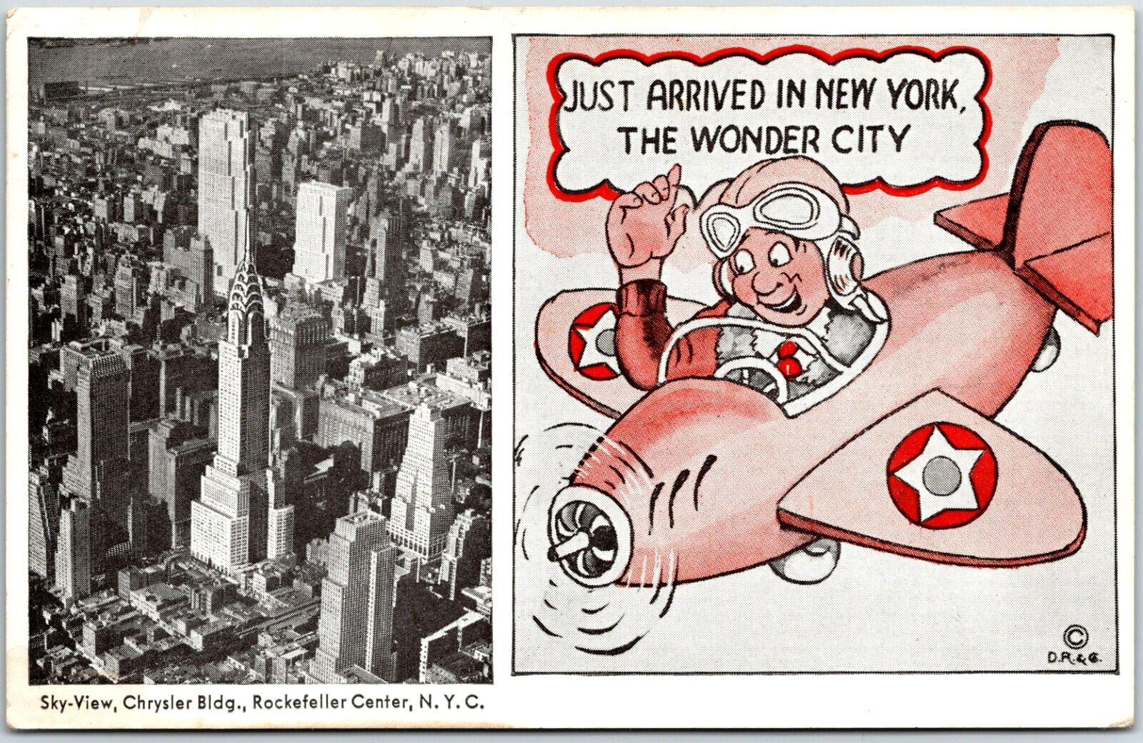 "Just Arrived in New York, The Wonder City" Comic Red Plane - Vintage ...