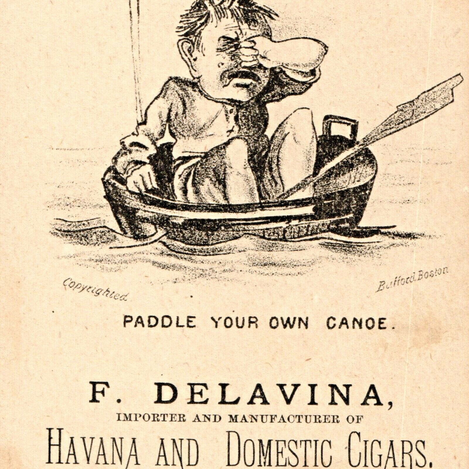 c1880s PORTLAND, Maine Delavina Havana Cigar Shop Trade Card Scared Boy ...