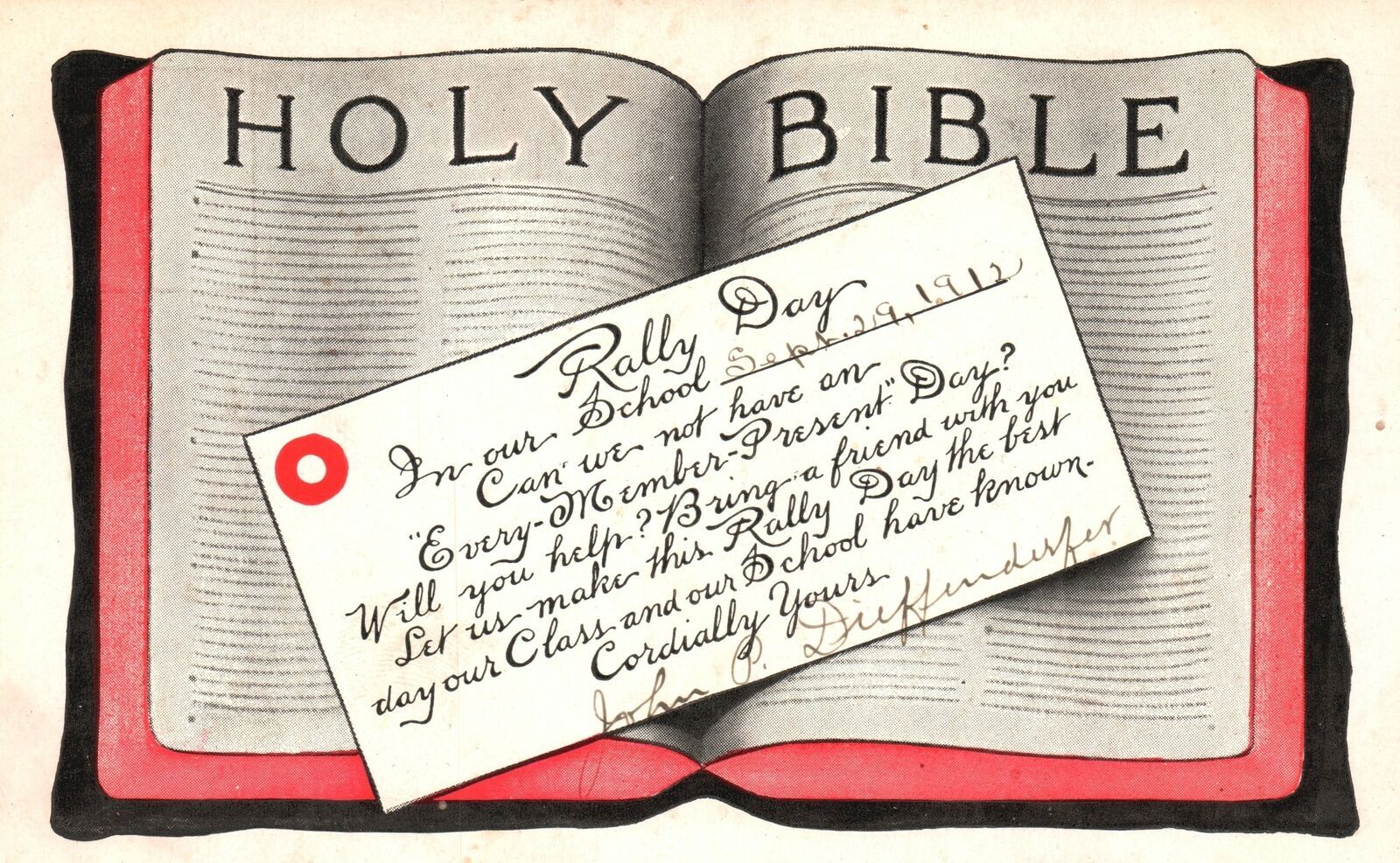 Vintage Postcard 1910's Holy Bible Rally Day In Our School Every Member ...
