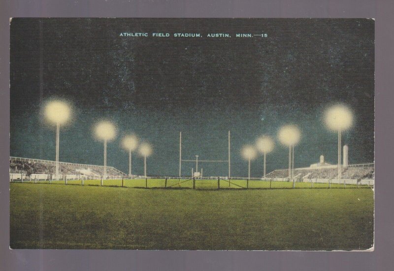 Austin MINNESOTA c1950 FOOTBALL FIELD Athletic Field Stadium LIGHTS ...