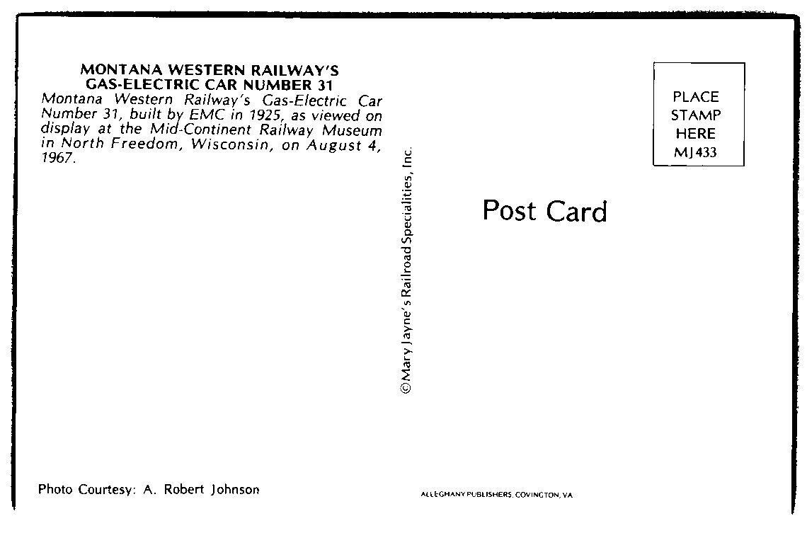 Vintage Railroad Train Locomotive Postcard - Montana Western Railway ...