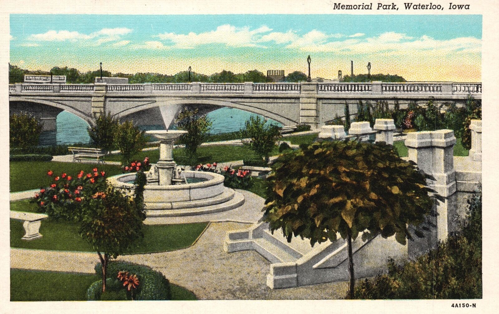 Vintage Postcard Memorial Park Tourist Attraction Bridge Waterloo Iowa ...