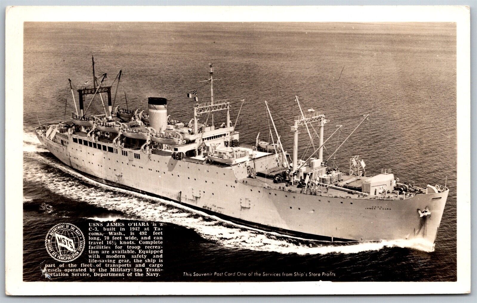 Vtg USNS James O'Hara C3 Cargo Ship Military Sea Transport Service RPPC ...