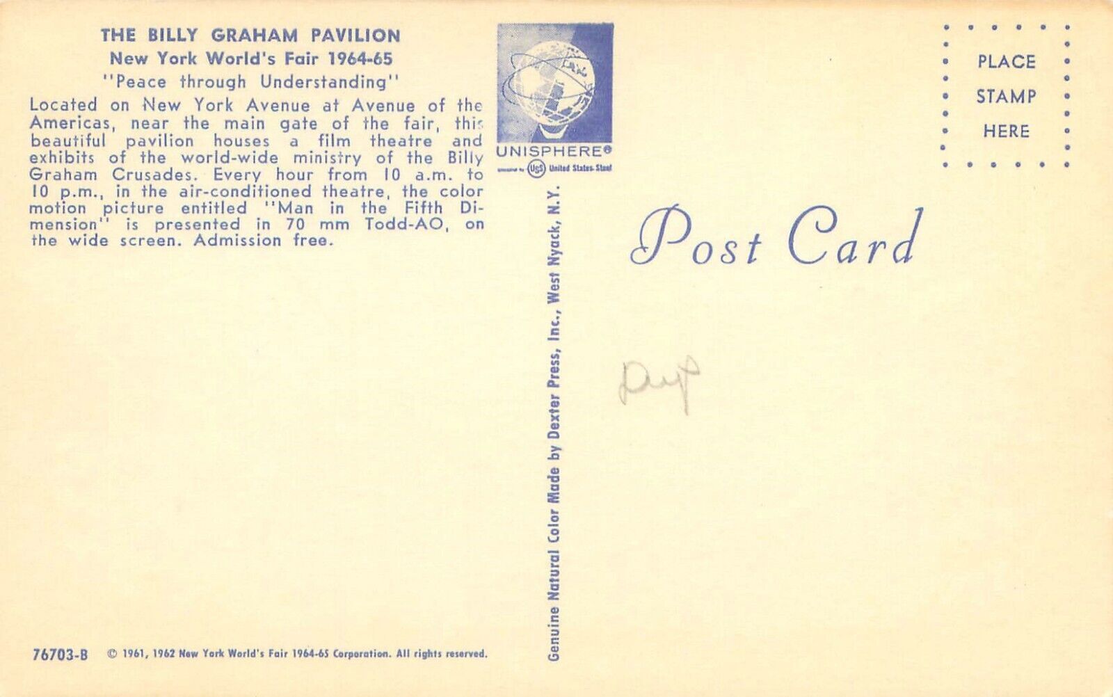 New York 1964 World's Fair Billy Graham Pavilion Dexter Postcard ...