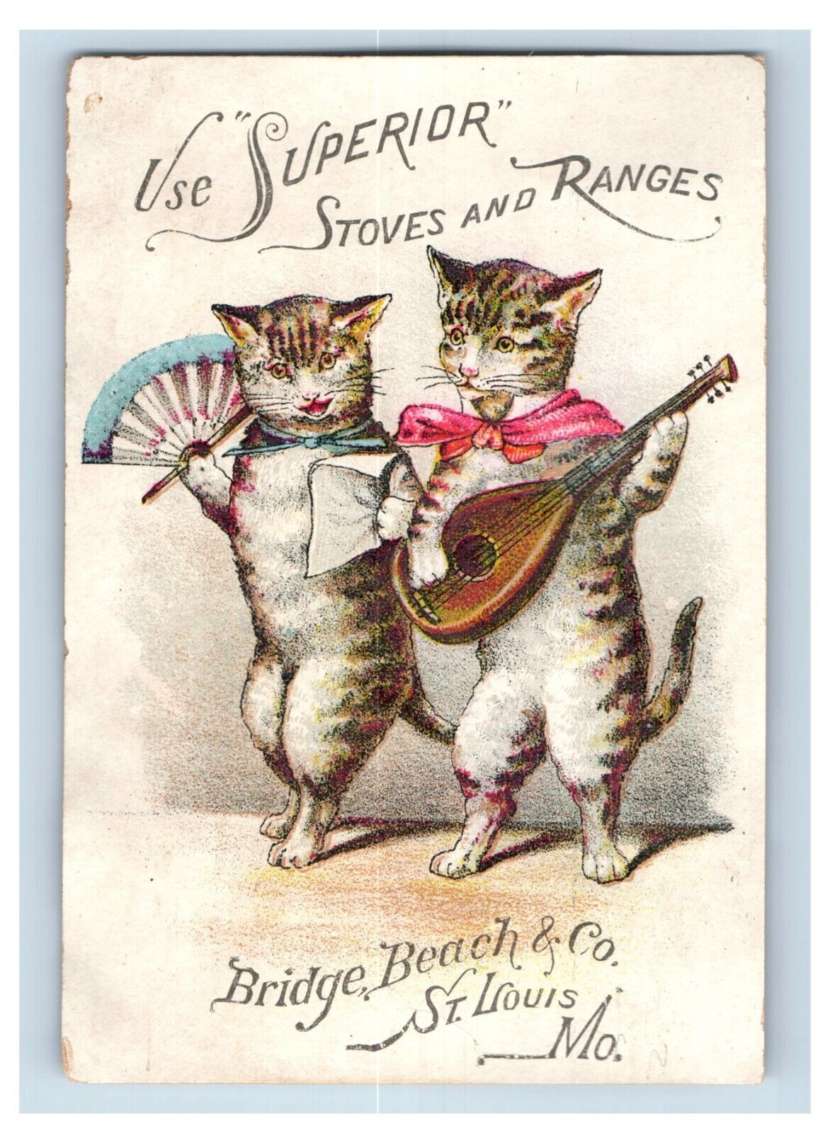 1870s-80s Bridge Beach & Co. Superior Stoves Cute Cats Playing Lute ...