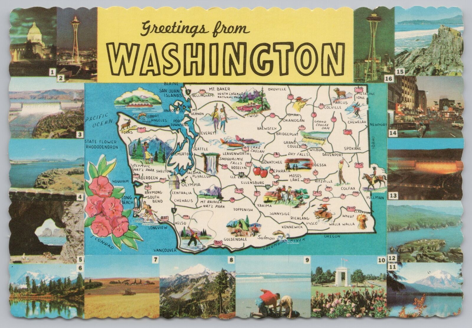 State View~16 Views & State Map Key On Back~Continental Postcard ...