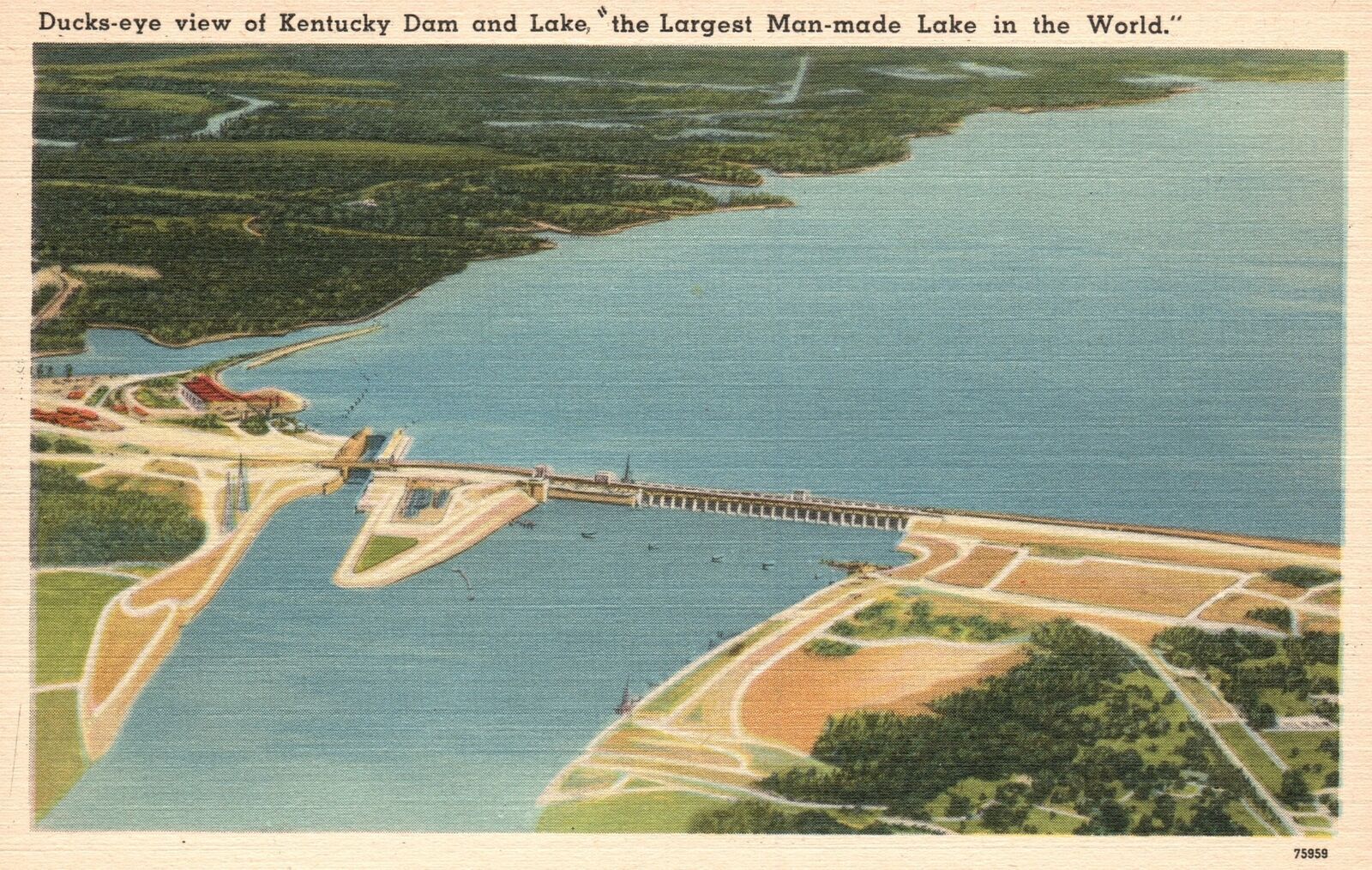 Vintage Postcard 1930's Kentucky Dam and Lake Largest Man-made Lake in ...