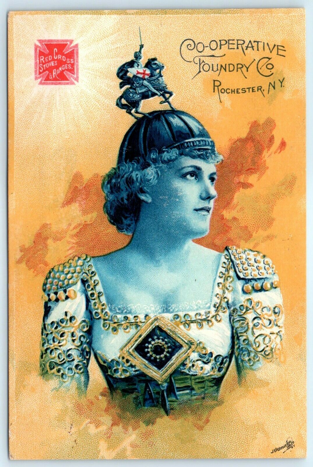 c1880s Gaines Michigan Red Cross Stoves Ranges Trade Card Woman Knight ...