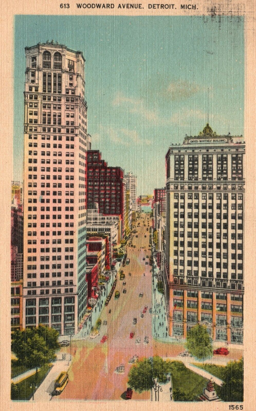 Vintage Postcard 1945 Woodward Avenue Buildings And Landmark Detroit ...