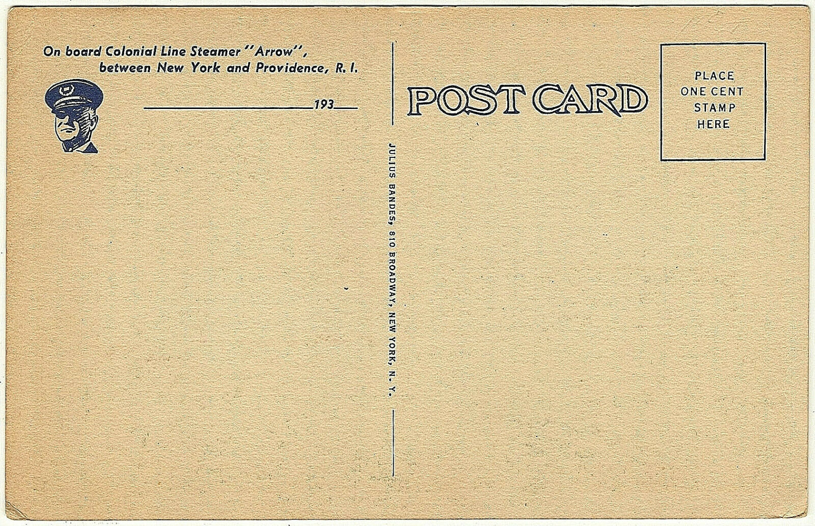 1930s Colonial Line Navigation Co. Steamer Ship Arrow NY Providence RI ...