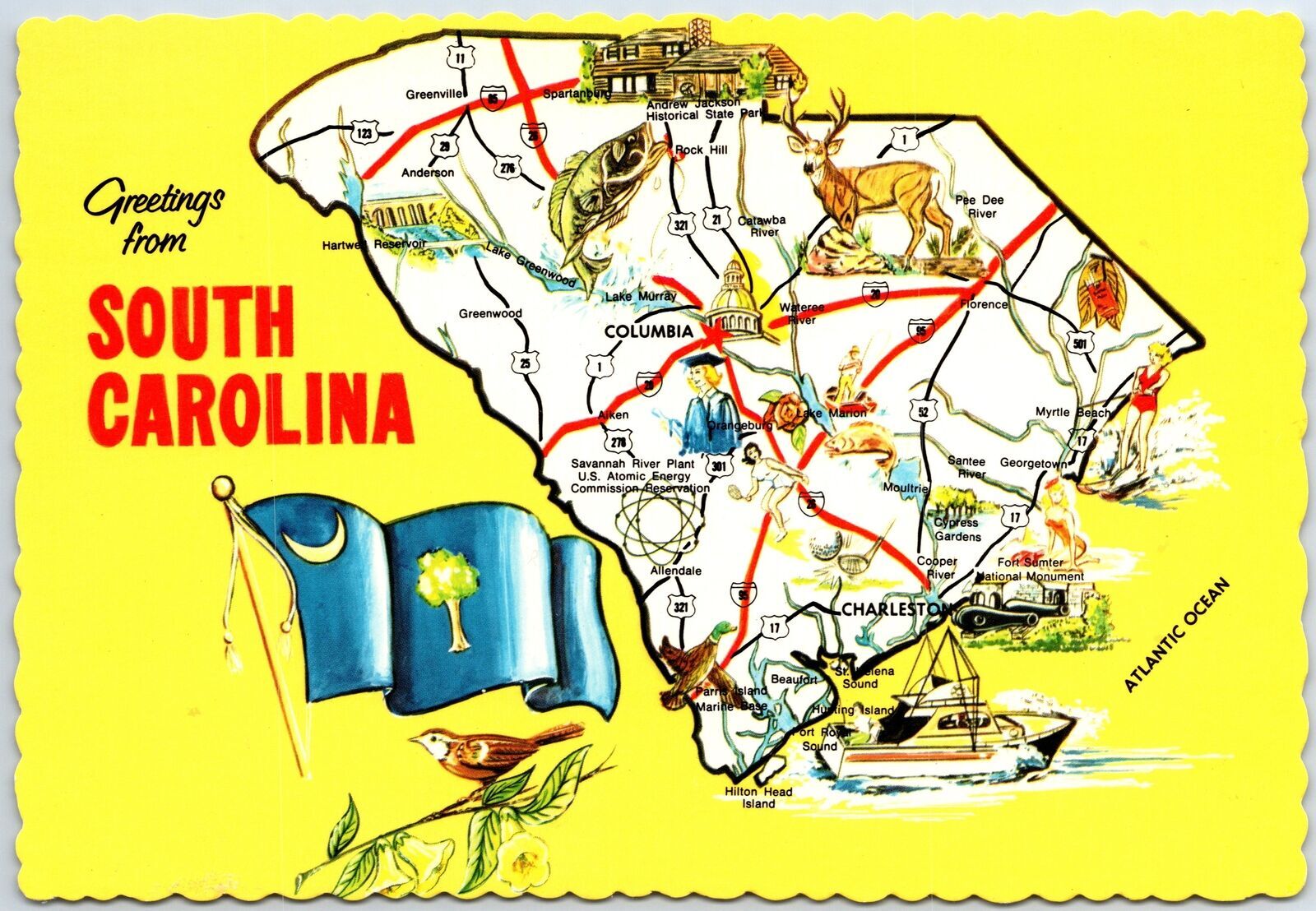 Vintage Continental Size Postcard Animated Pictorial MAP of South ...
