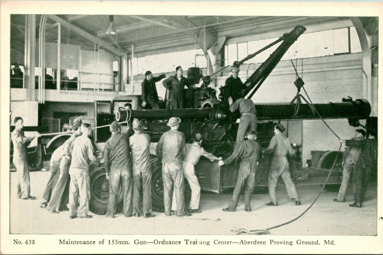 WWII Aberdeen Proving Ground Maintenance 155 mm Gun UNP WB Postcard N17 ...