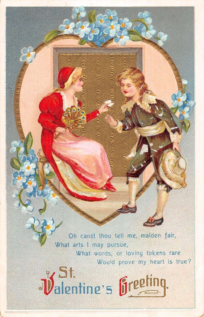 St Valentines Day Greeting Colonial Couple Poem Antique Postcard K36022 ...